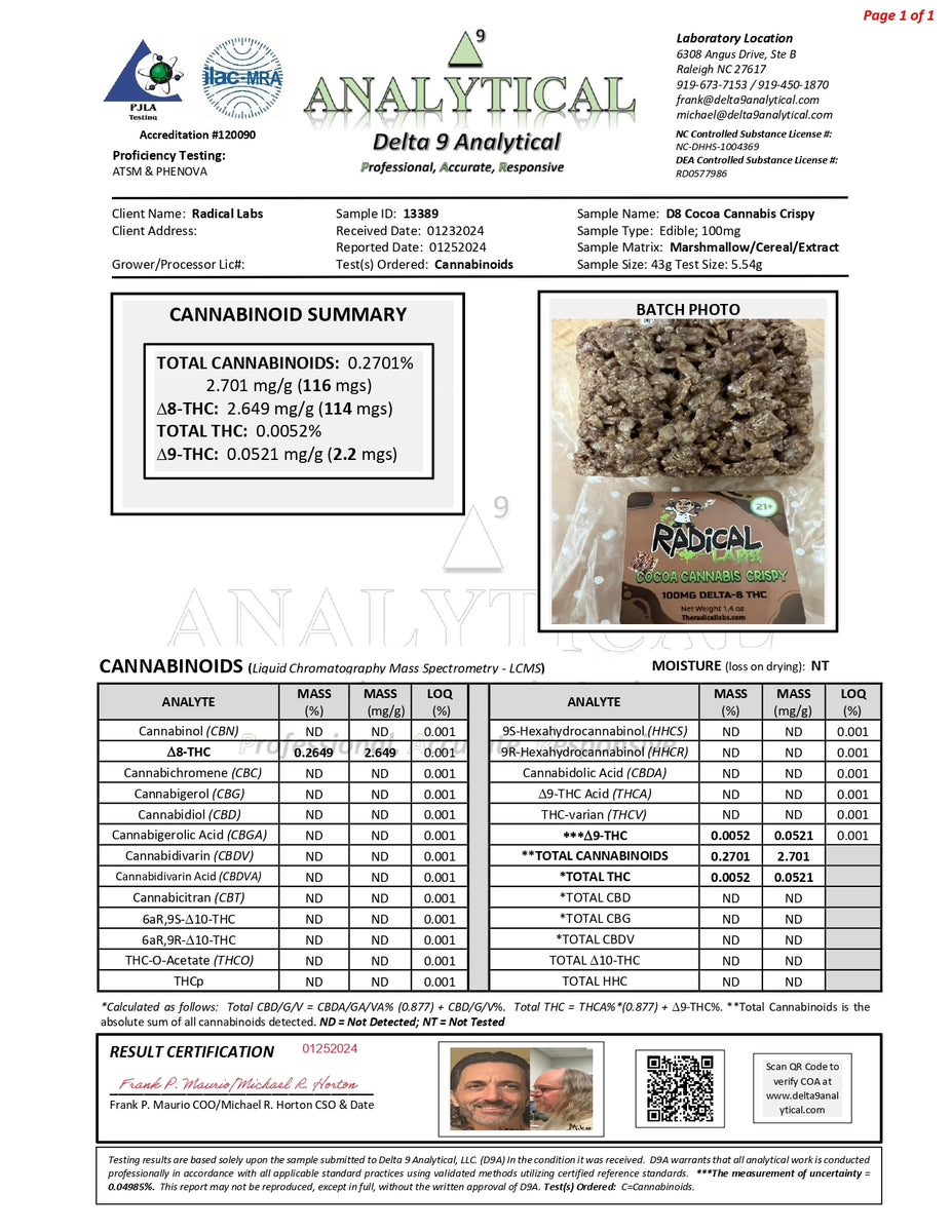 100 mg Delta 8 THC Cocoa Cannabis Crispy Cereal Bar – Radical Labs